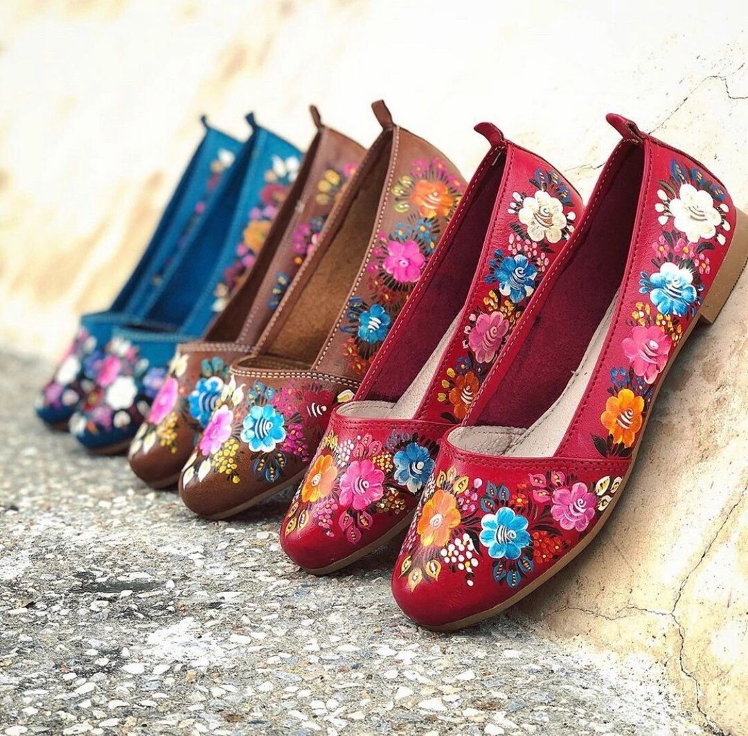 Hand Painted Shoes, Floral Shoes, Women’s Shoes, Slip Ons, Mexican ...