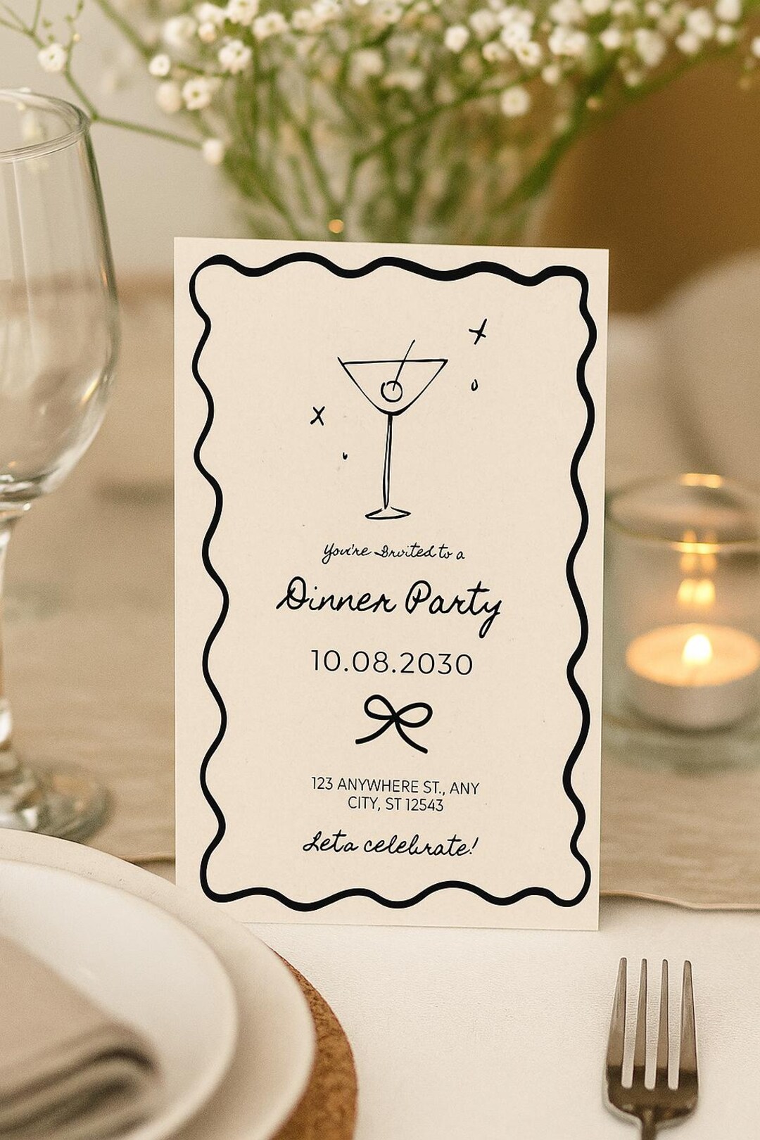 Sip, Savor & Sparkle Dinner Party Invitation Template (canva) - Etsy
