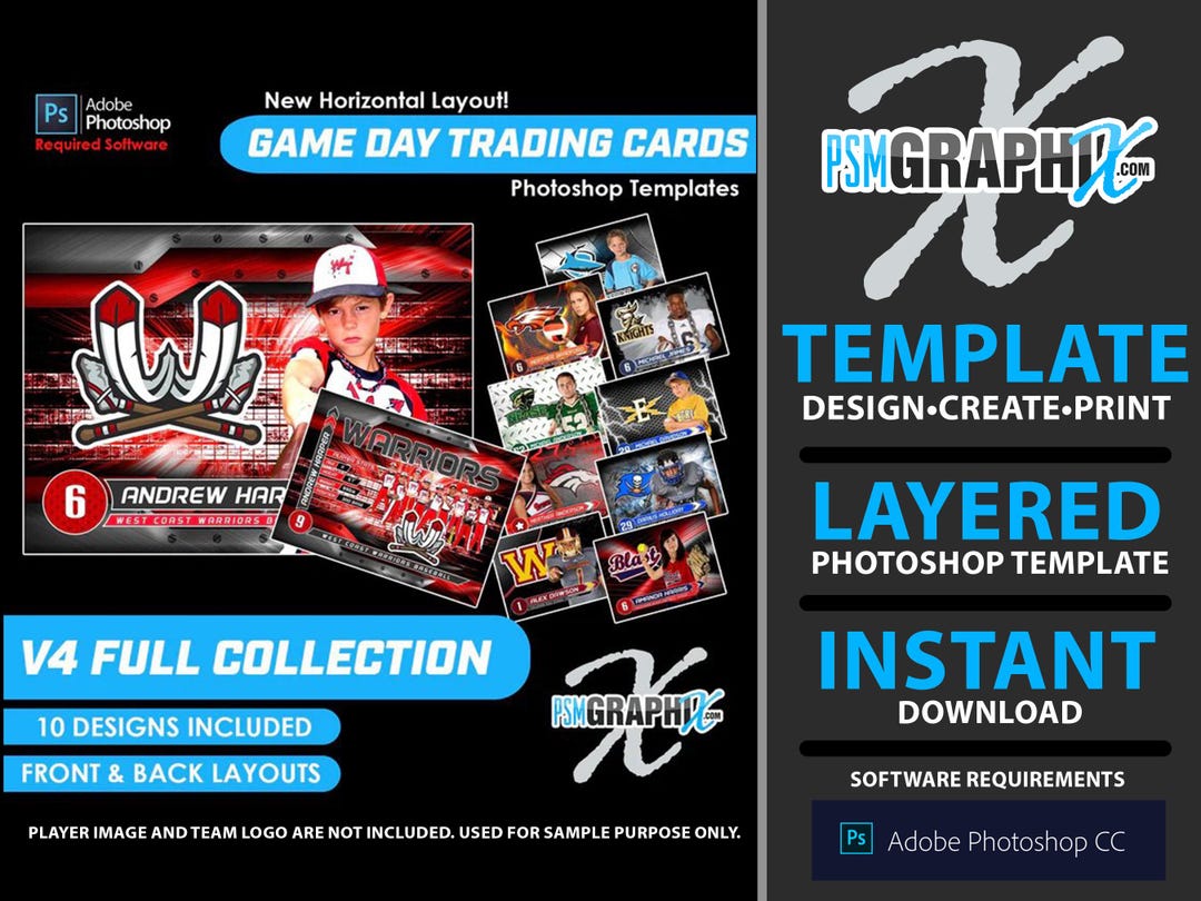 V4 - Full Set - Game Day Trading Card Templates - Etsy