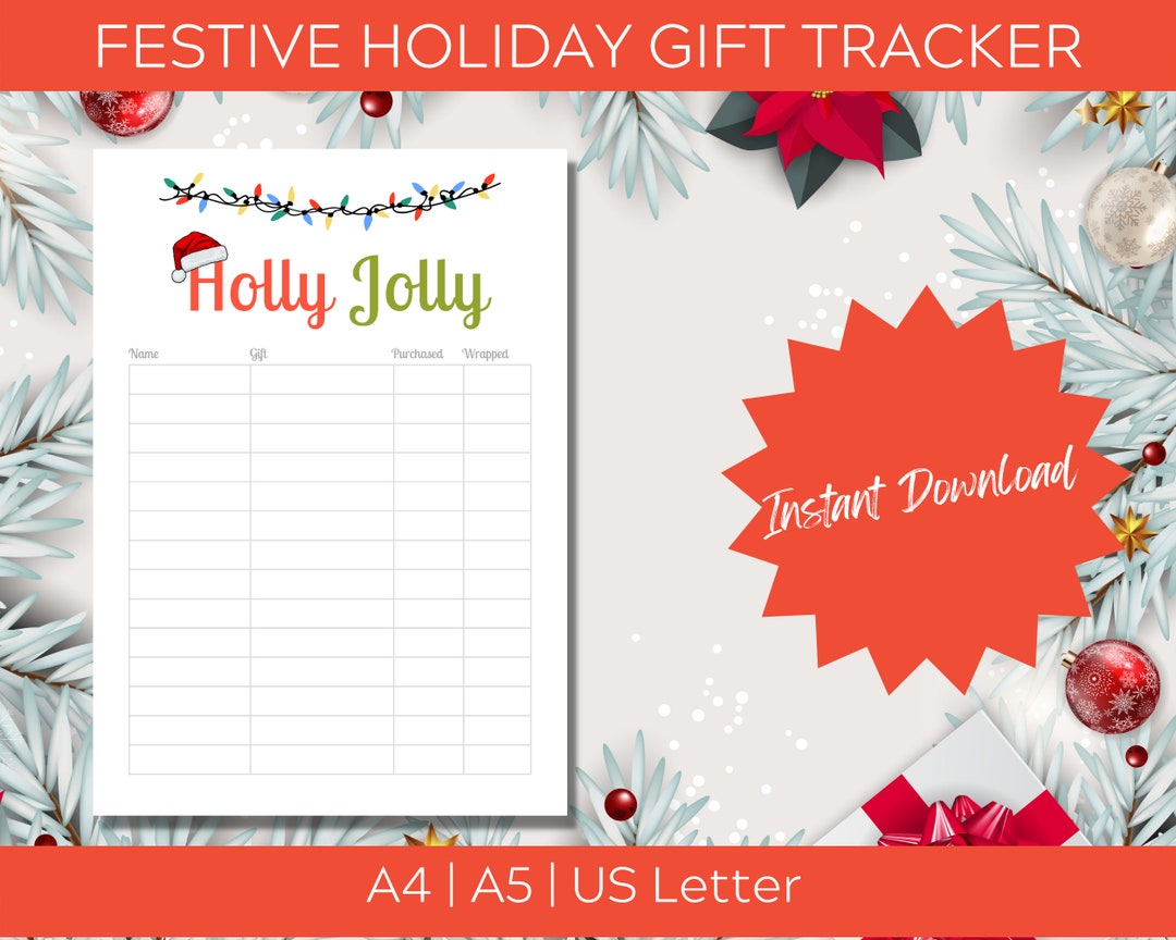 Festive Holiday Gift Tracker, A4, A5, US Letter 8.5 X 11 Printable PDF ...