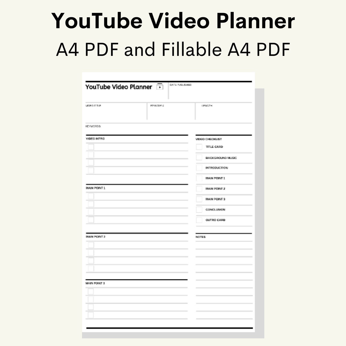 YouTube Video Script Worksheet Video Template YouTube Video | Etsy