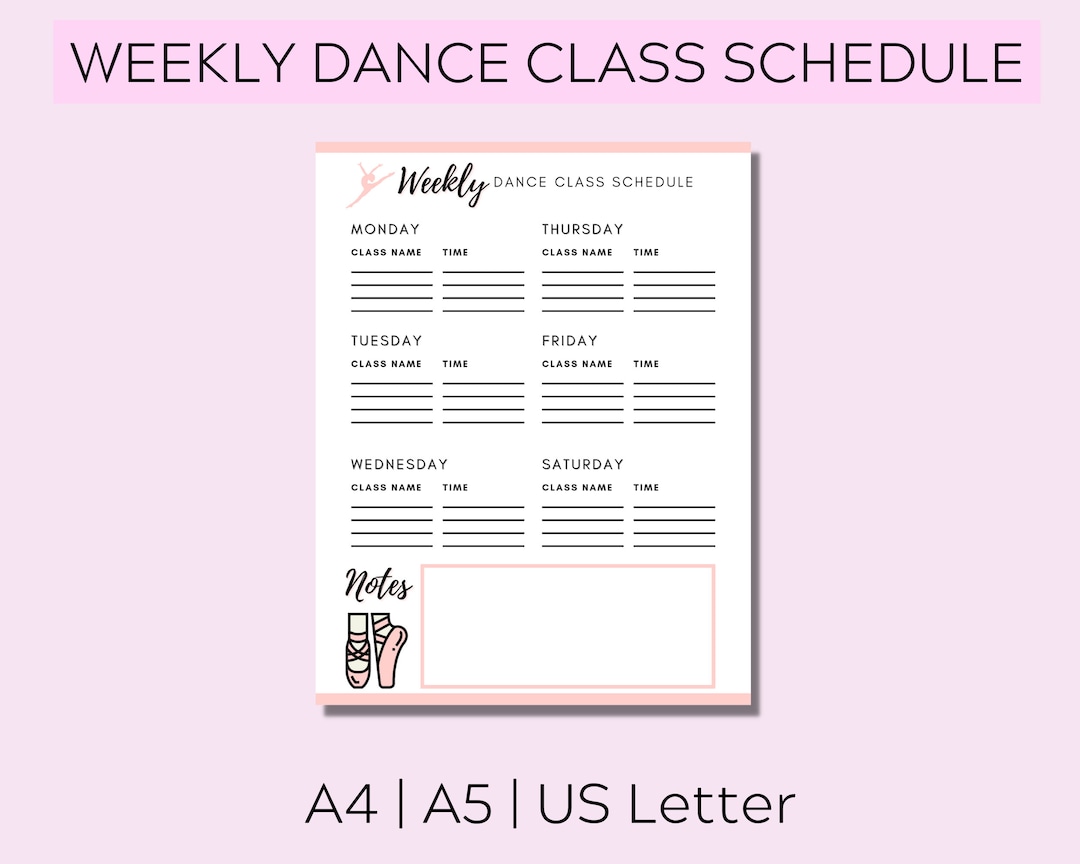 Weekly Dance Class Schedule Printable A4 A5 US Letter - Etsy