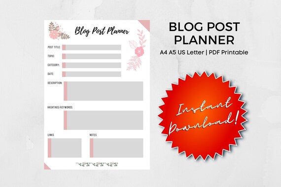 Blog Post Planner Instant Download A4 A5 US Letter | Etsy