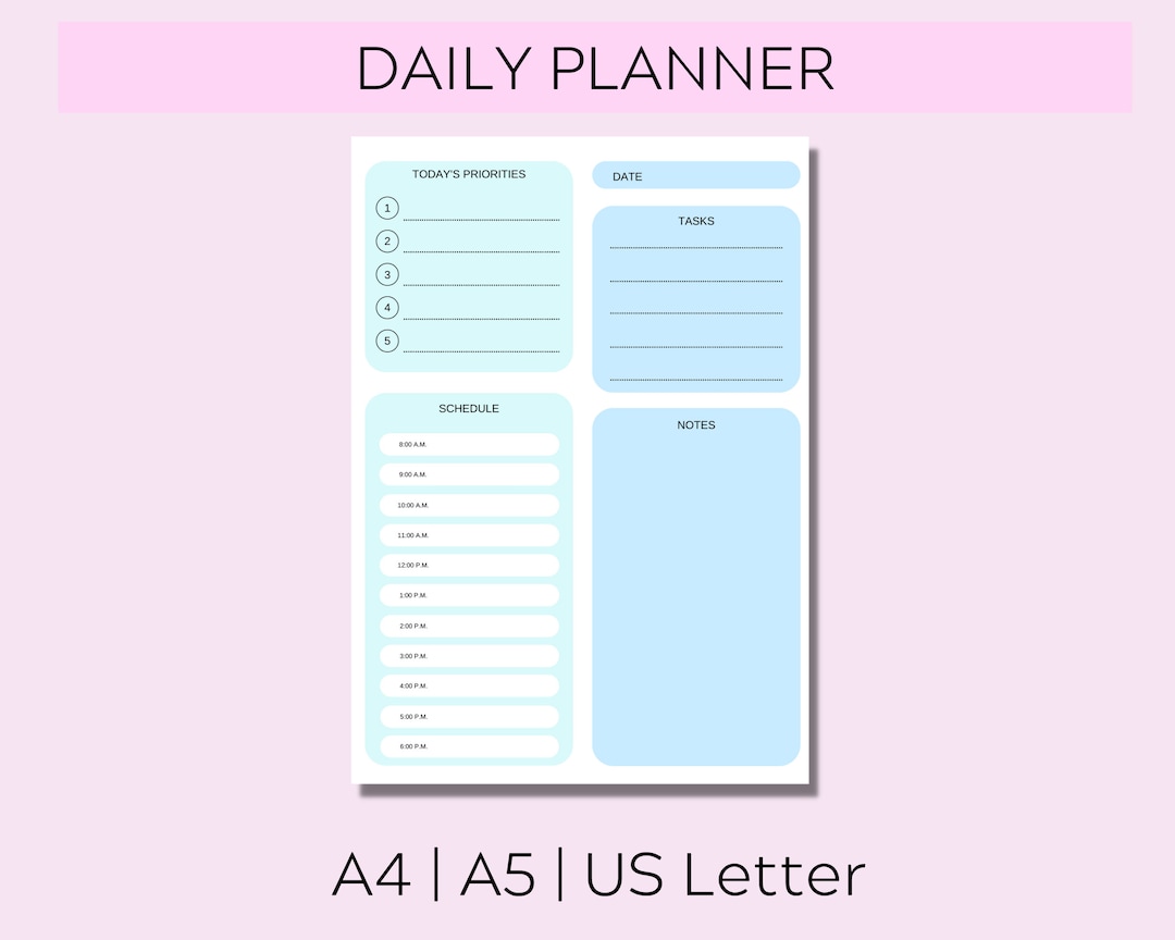 Simple Daily Planner | Printable Planner | Hourly Planner | PDF ...