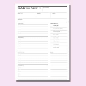 Youtube Video Script Worksheet, Video Template, Youtube Video Planner ...