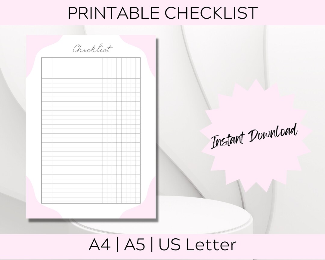 Printable Checklist Template A4 | A5 | US Letter PDF - Etsy