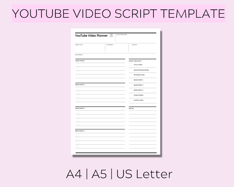 Youtube Video Script Worksheet, Video Template, Youtube Video Planner ...