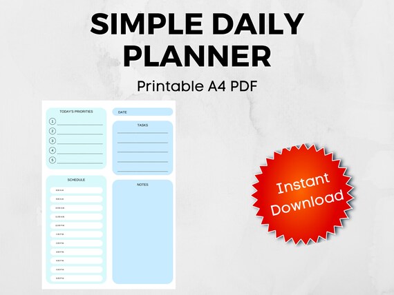 Simple Daily Planner Printable Planner Hourly Planner - Etsy