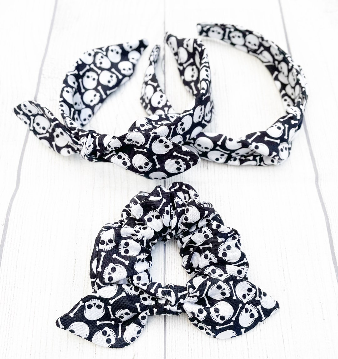 Skull and Bones Bow Headband, Black and White Knotted Headband ...