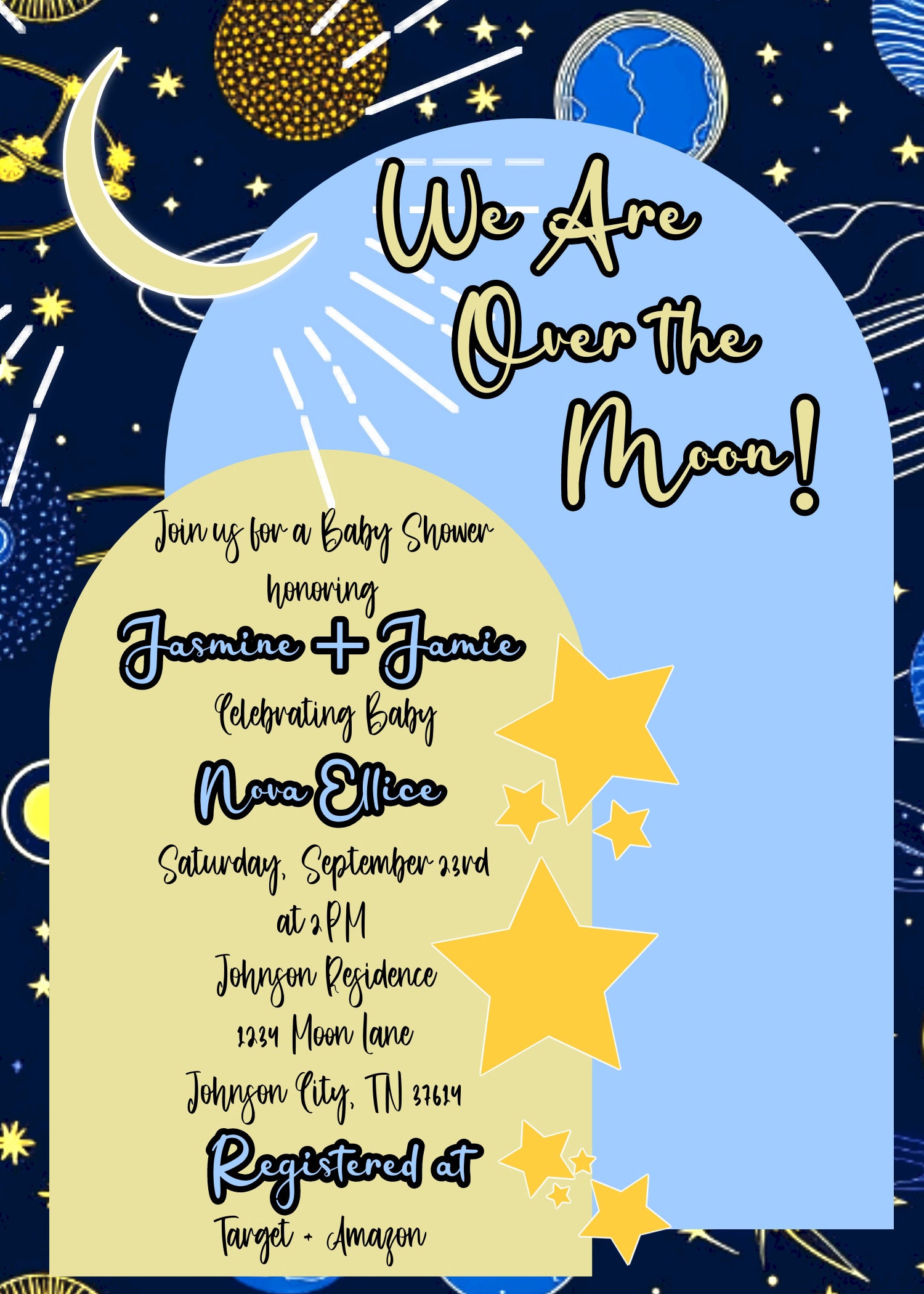 Editable Over the Moon Boy Baby Shower Invitation Moon and Stars Shower ...