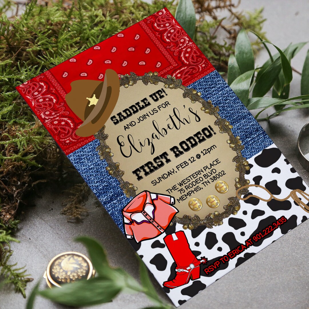 Rodeo Birthday Invitation, Cowgirl Cow Print, DIY Party Invite (corjl ...