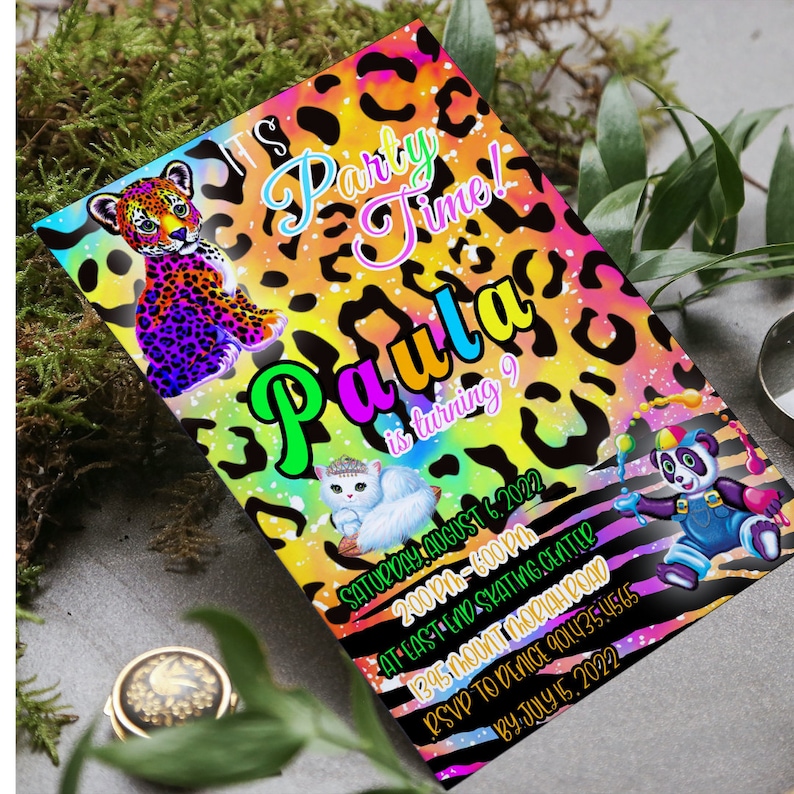 Lisa Frank Birthday Invitation Kids Editable Template for - Etsy