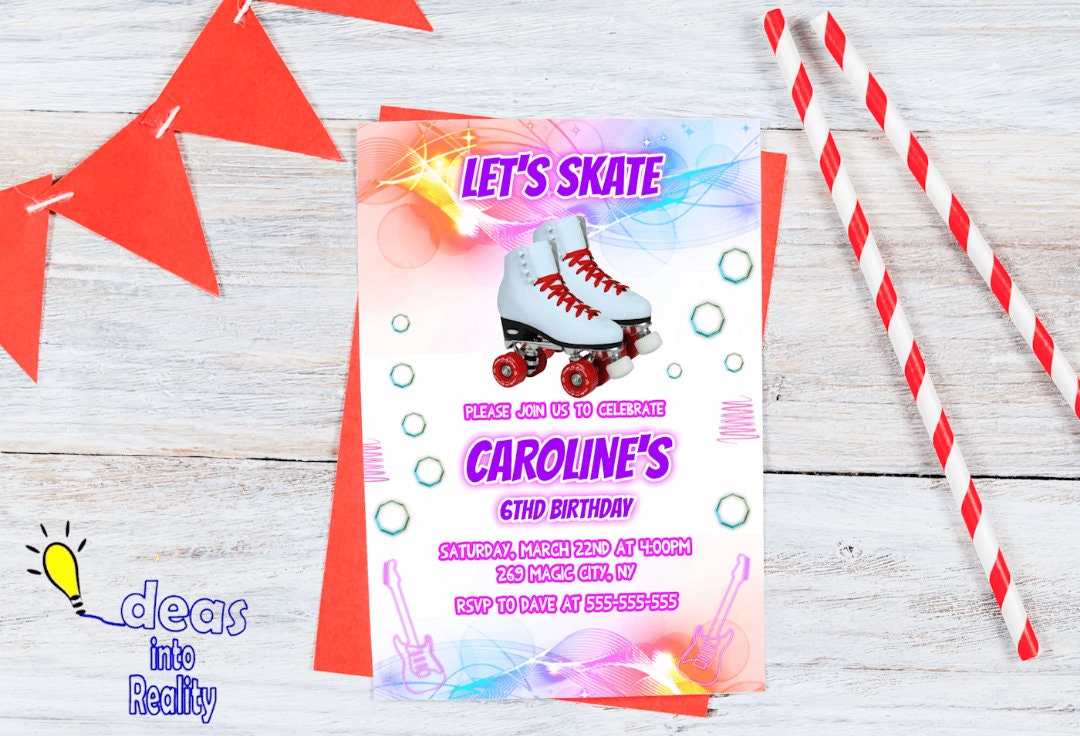 Roller Skating Birthday Party, Digital Editable Template Invite ...