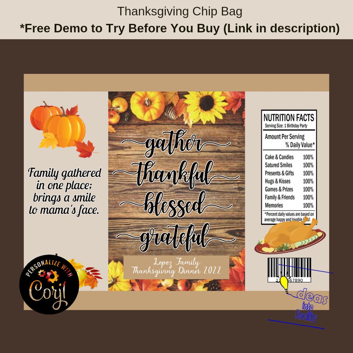 Family Thanksgiving Gathering Meal Editable Printable Template ...
