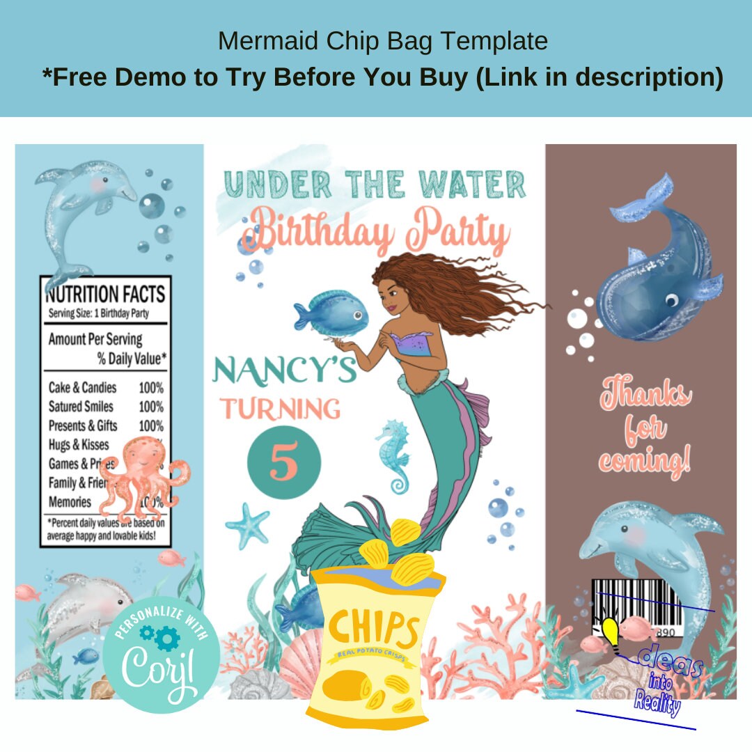 Mermaid Birthday Party Favor Bundle | Editable Digital Template - Etsy