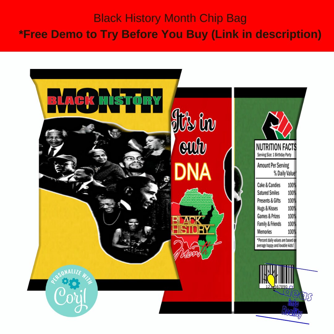 Black History Month Chip Bag, Corjl Editable Printable Chip Bag, Corjl ...