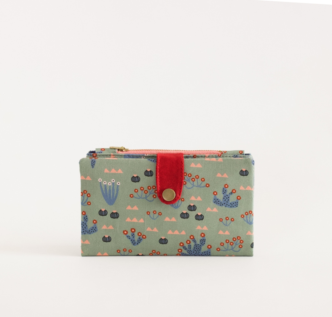 Handmade Cactus Print Wallet: Long Cotton Bifold Pocketbook With Zipper ...