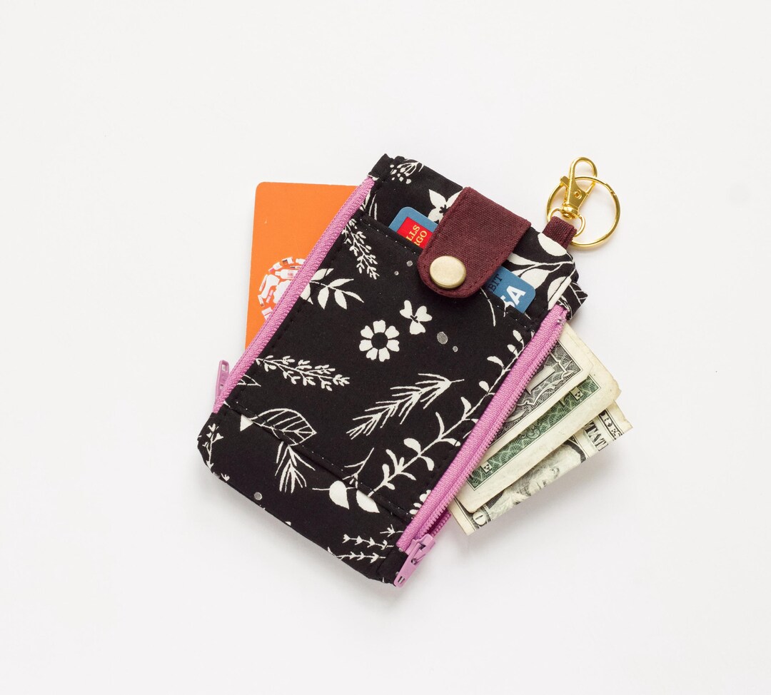 Tiny Pouch Keychain Wallet, Black and Lilac Pouch Wallet With Two ...