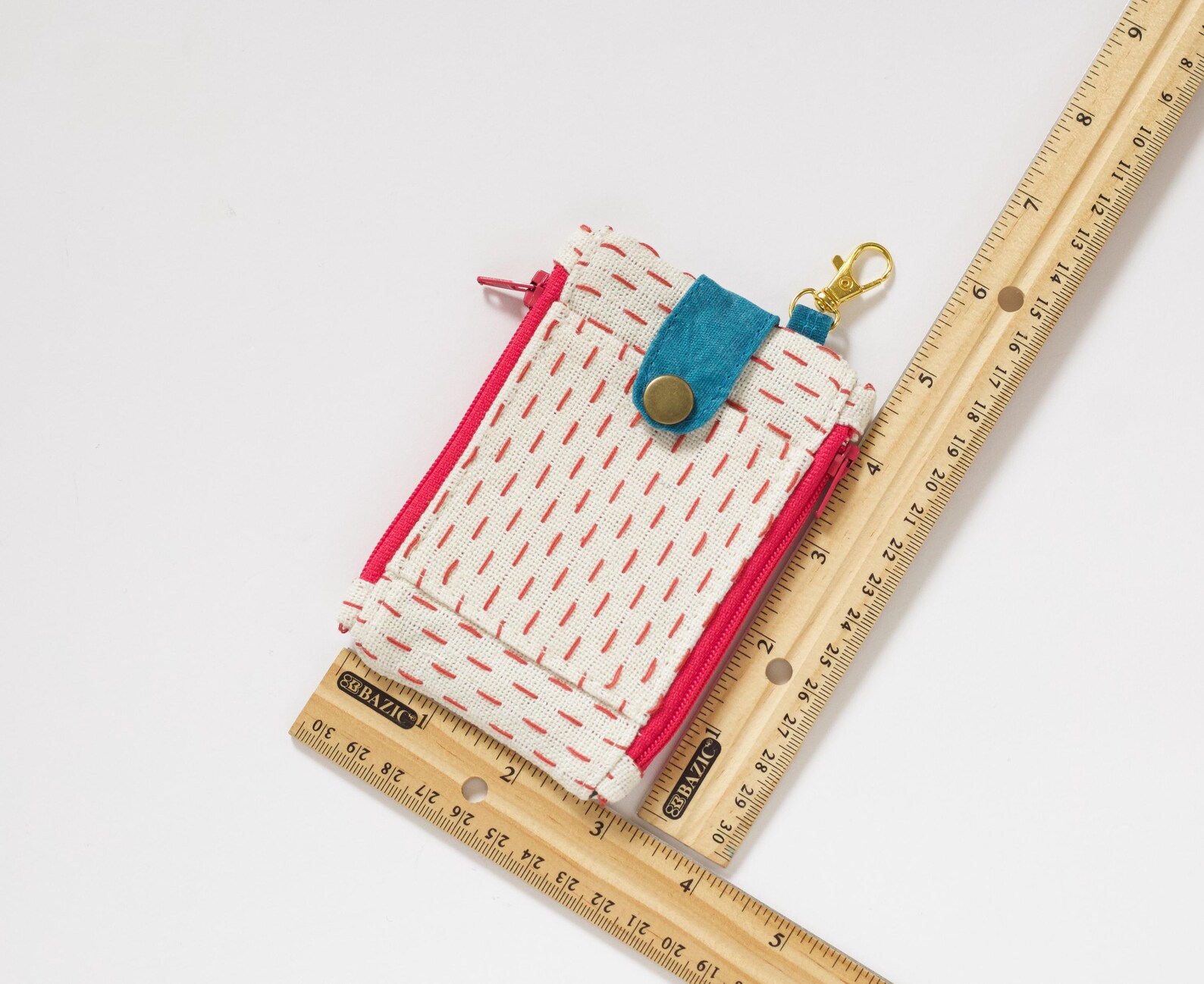 Sashiko Weaving Wallet Keychain: Slim Beige, Red Stitches - Etsy
