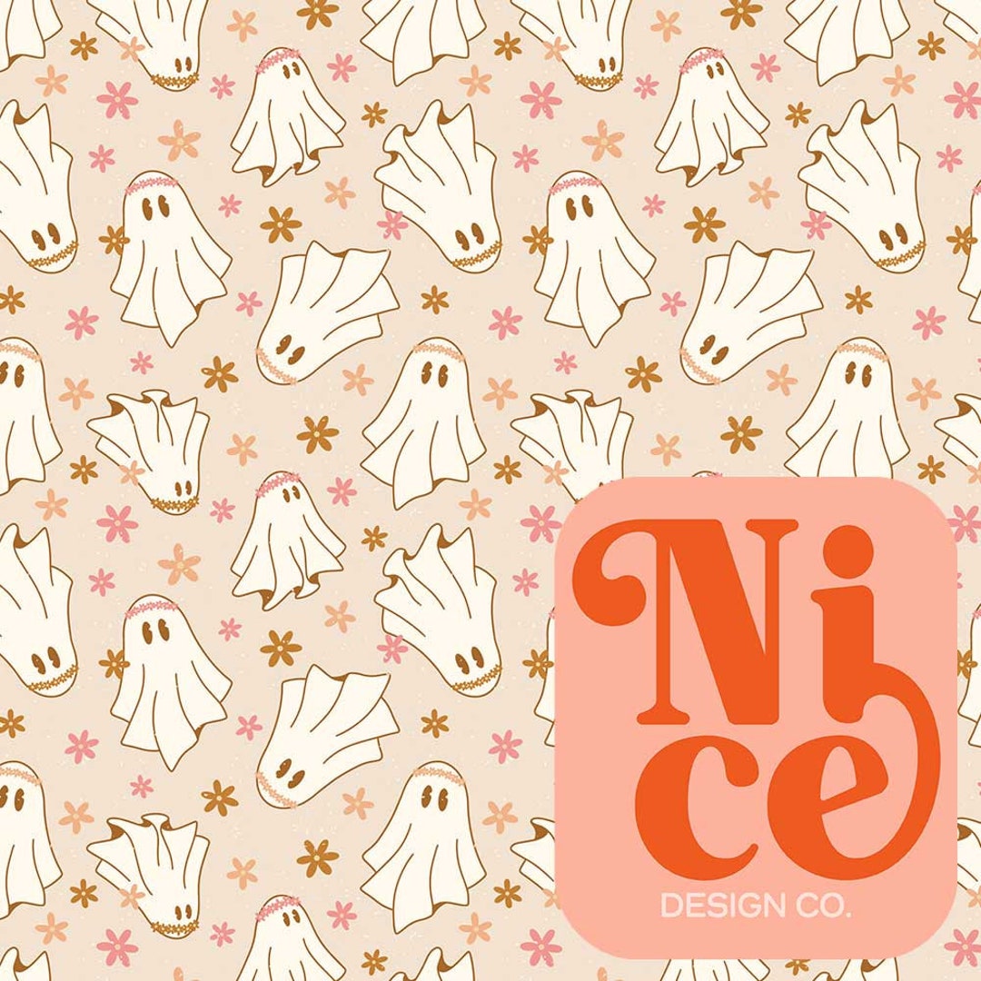 Seamless File for Fabric, Boho, Halloween, Ghosts, Floral, Hand Drawn ...