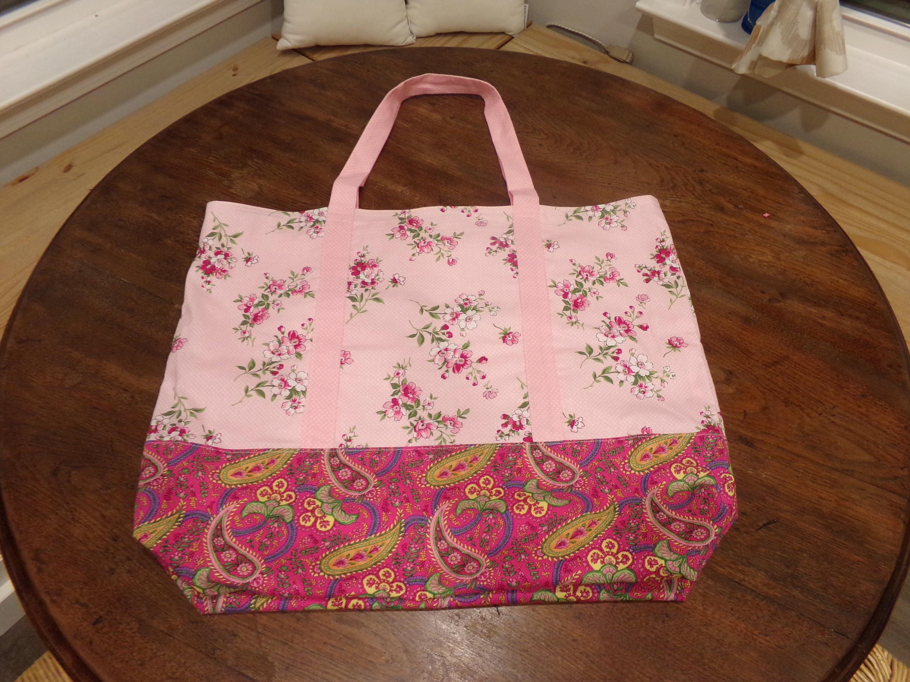 Large Pink Floral Tote Bag - Etsy