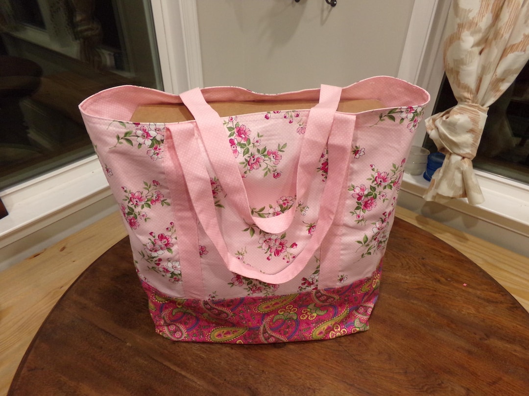 Large Pink Floral Tote Bag - Etsy