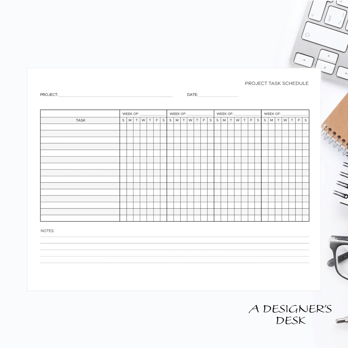 Project Task Planner Gantt Chart Calendar Notes Office Home Letter Size ...