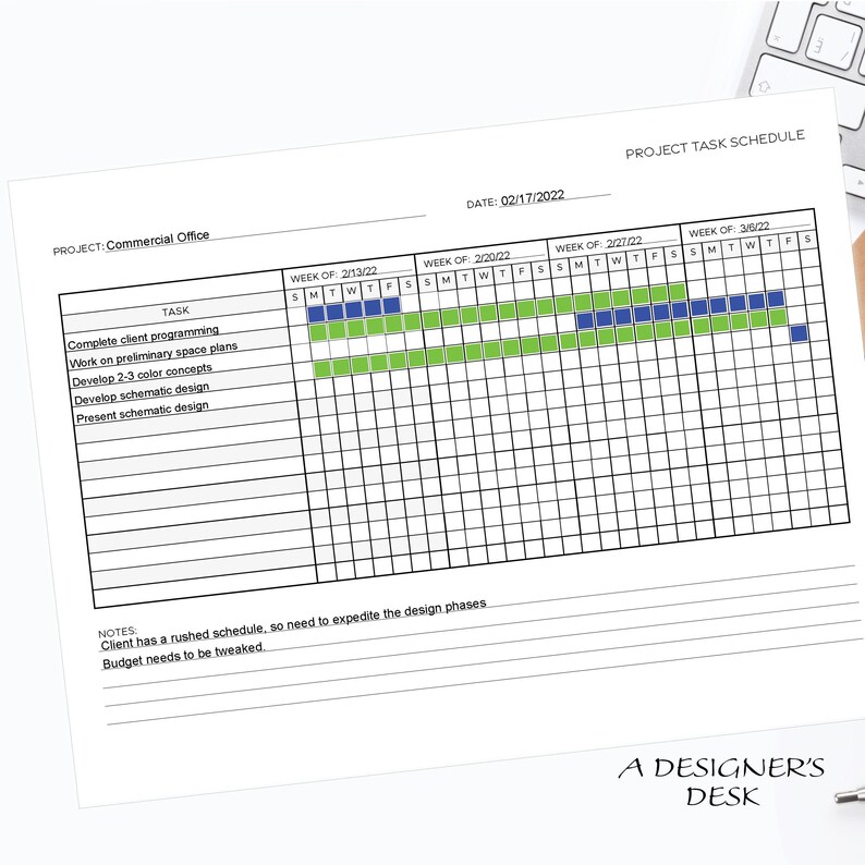 Project Task Planner Gantt Chart Calendar Notes Office Home Letter Size ...