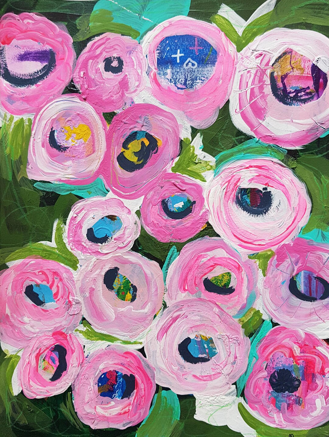 Flowers Wall Art Floral Pink Painting Flowers Painting Original Art ...