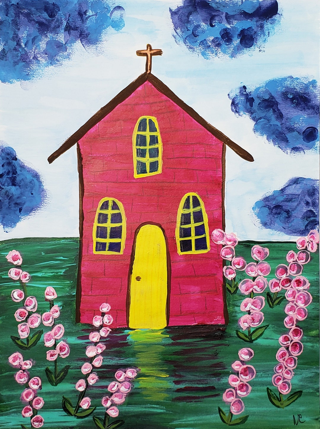 Church Painting Original Art Church Painting on Paper 9x12 Original ...