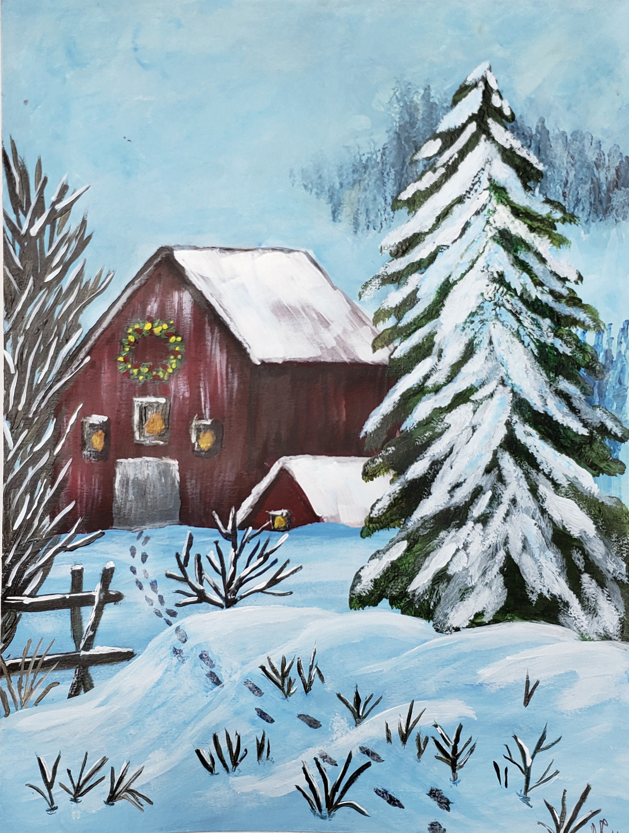 Simple Red Barn Painting
