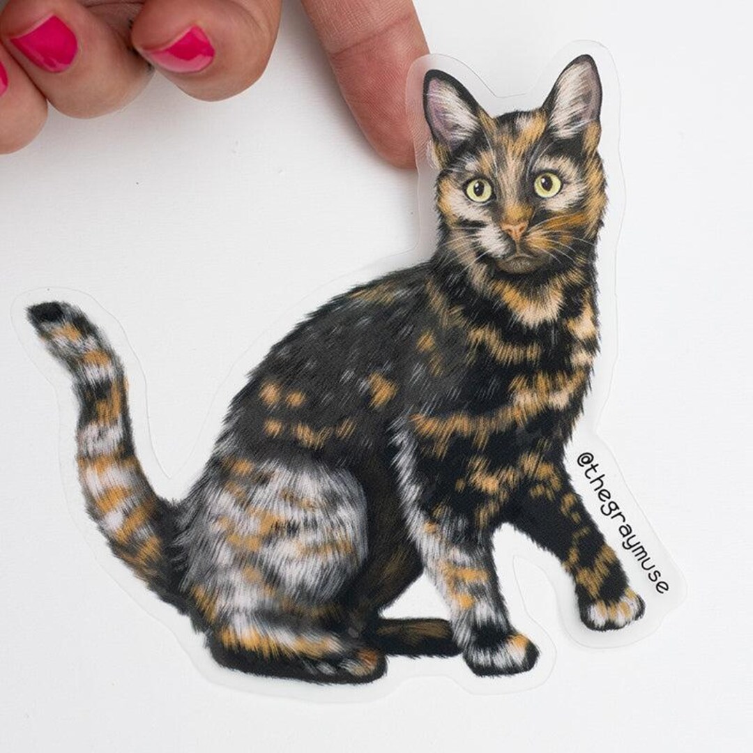 Tortoiseshell Cat Matte Sticker, Cute Pet Stickers, Kitty Gifts, Animal ...