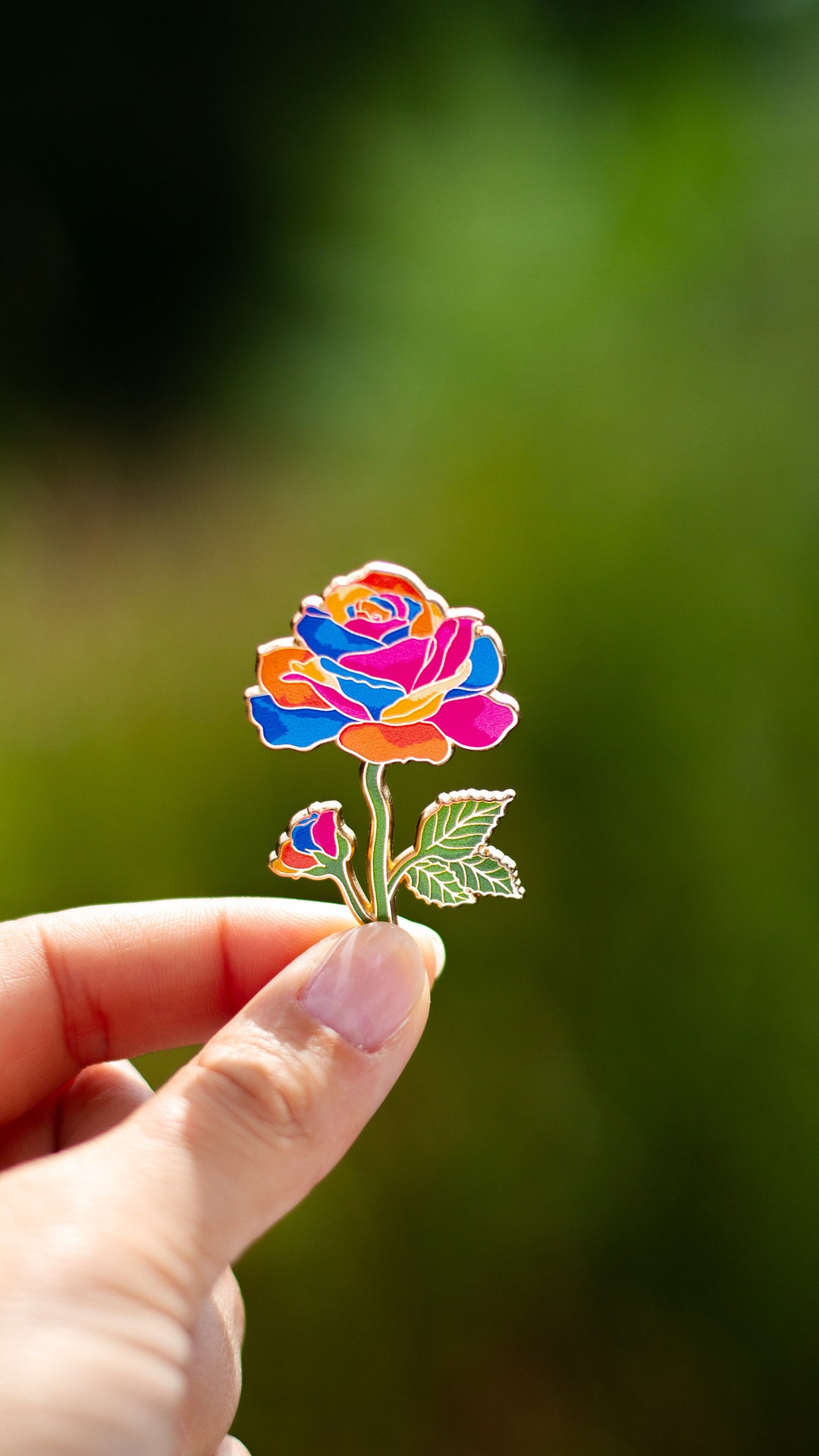 Rainbow Rose Floral Enamel Pin, June Birth Month Flower, Botanical ...