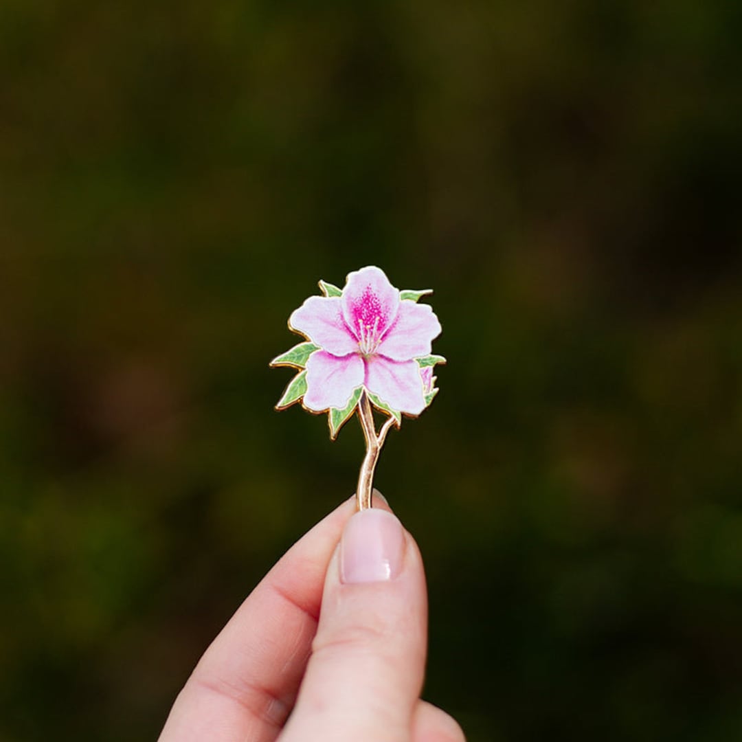 Azalea V2 Floral Enamel Pin, Pink Flower Lapel Pin, Floral Accessory ...