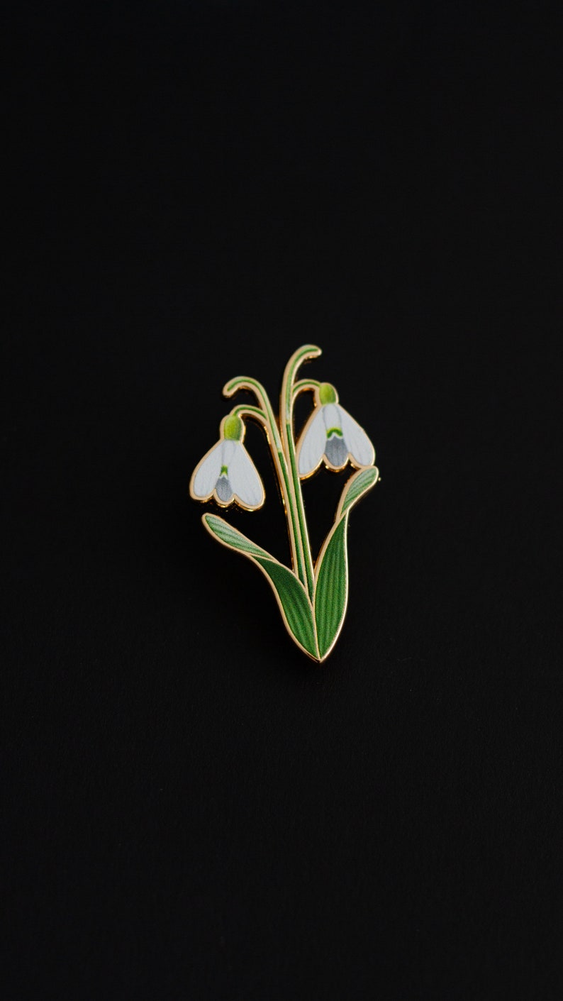 Snowdrop V2 Floral Enamel Pin, White Spring Flower Accessory, Nature ...
