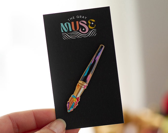 Used Rainbow Paint Brush V2 Enamel Pin, Artists Lapel Pin, Denim Jacket ...