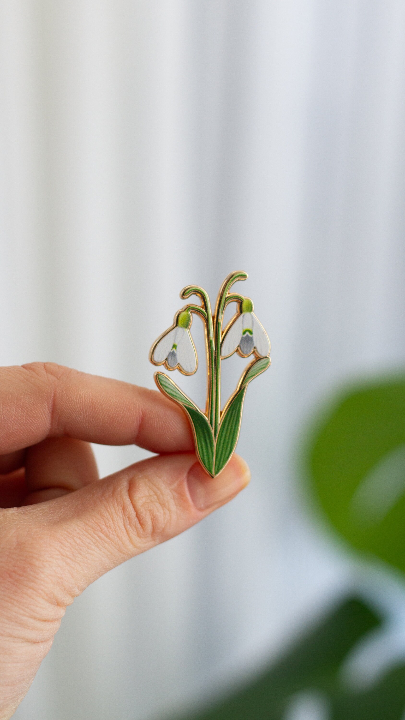 Snowdrop V2 Floral Enamel Pin, White Spring Flower Accessory, Nature ...