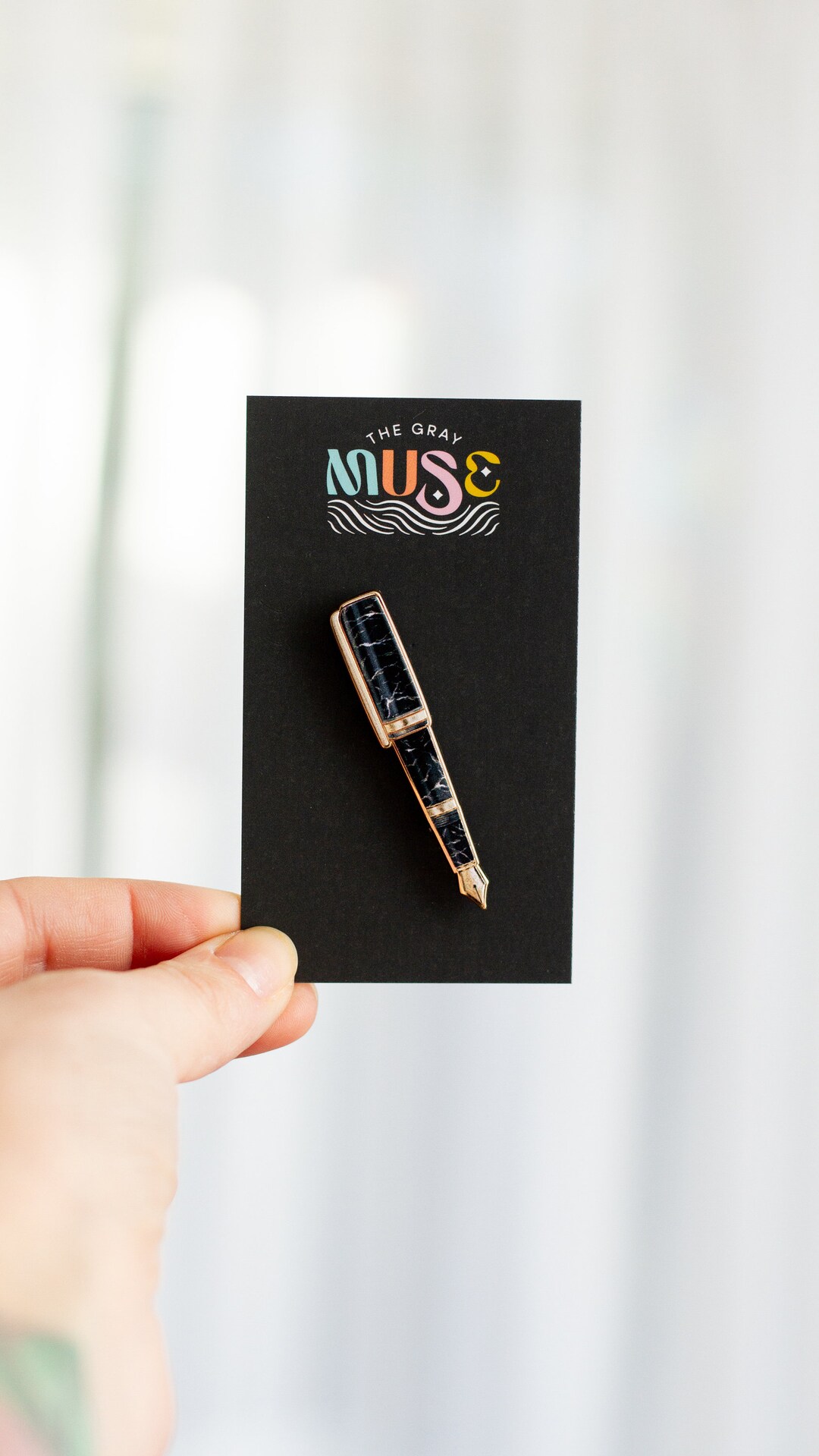 Black Marble Fountain Pen Enamel Pin, Gold Detail, Stationery Lover ...