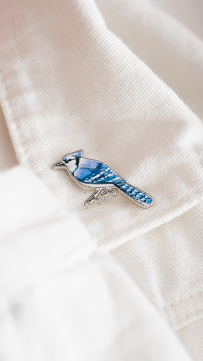 Blue Jay Bird Enamel Pin, Nature Gift, Gifts for Her, Lapel Pin, Bird ...