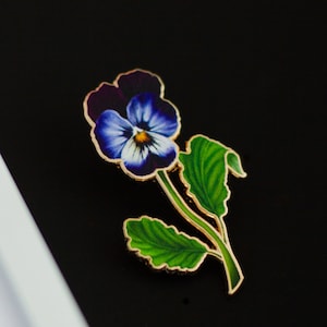 Pansy V2 Floral Enamel Pin, Blue Flower Accessory, Nature Lover Jewelry ...
