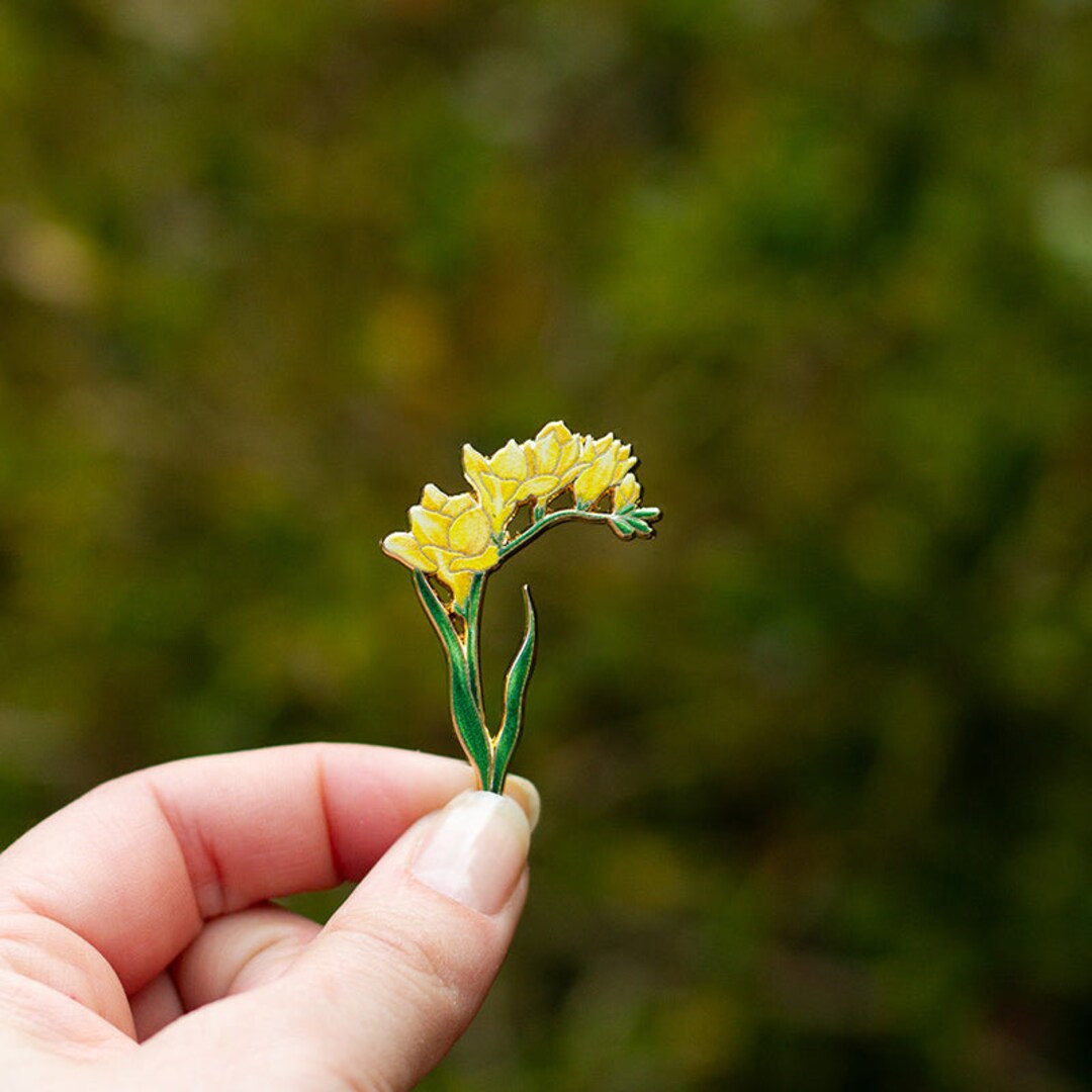 Freesia V2 Floral Enamel Pin, Yellow Flower Lapel Pin, Floral Accessory ...