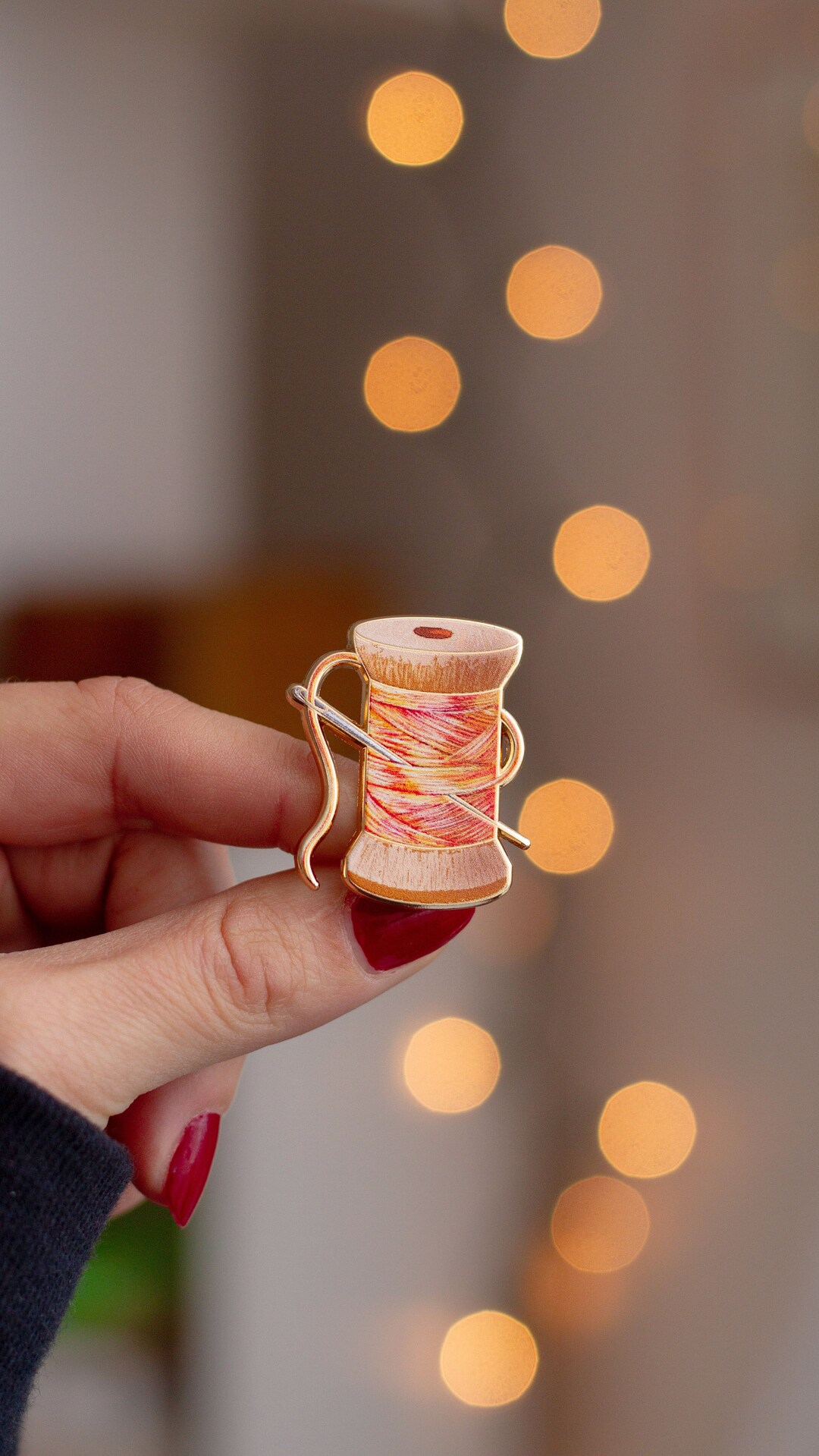 RETIRING Needle & Thread (sunset) Enamel Pin, Orange Sewing Brooch ...