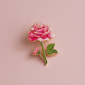 Pink Rose Enamel Pin, Gold-plated Floral Brooch, June Birth Flower - Etsy