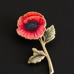 Red Poppy V2 Floral Enamel Pin, Flower Accessory, Nature Lover Jewelry ...