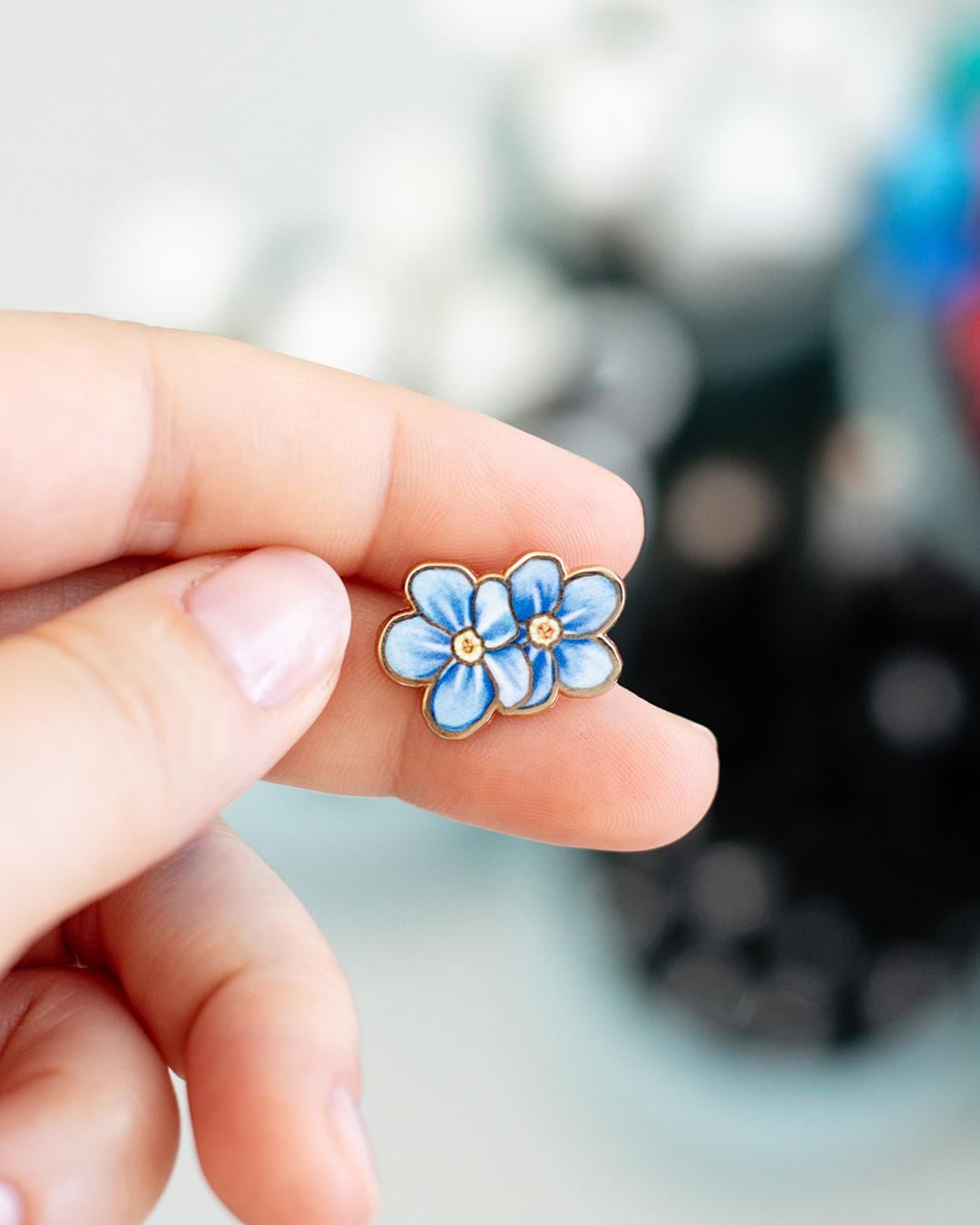 Mini Forget-me-not Enamel Pin, Alaska State Flower Brooch, Floral Lapel ...