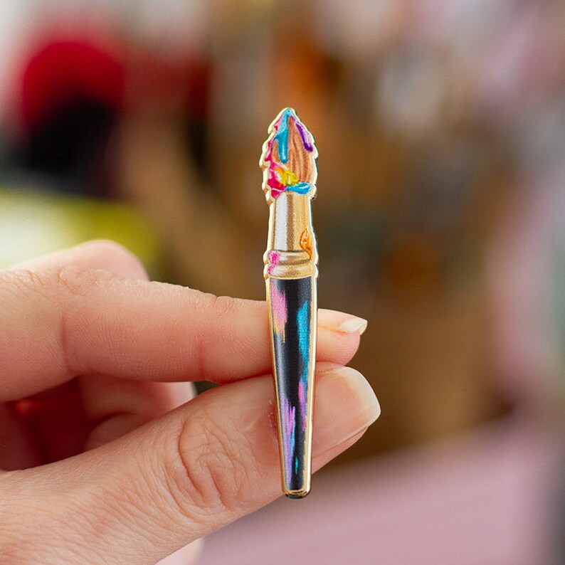 Used Rainbow Paint Brush V2 Enamel Pin, Artists Lapel Pin, Denim Jacket ...