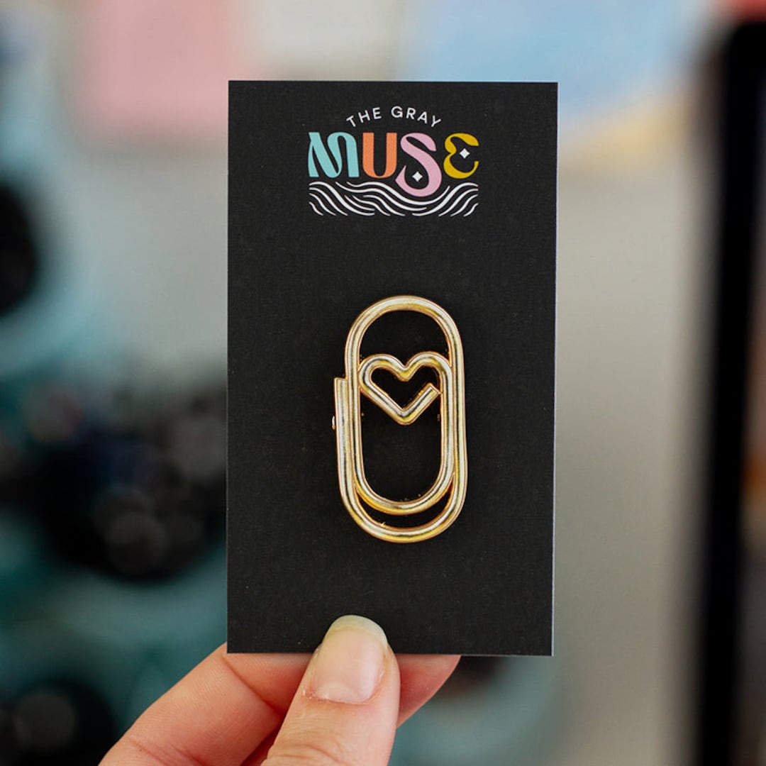 RETIRING Paper Clip gold Enamel Pin, Artists Lapel Pin, Denim Jacket ...