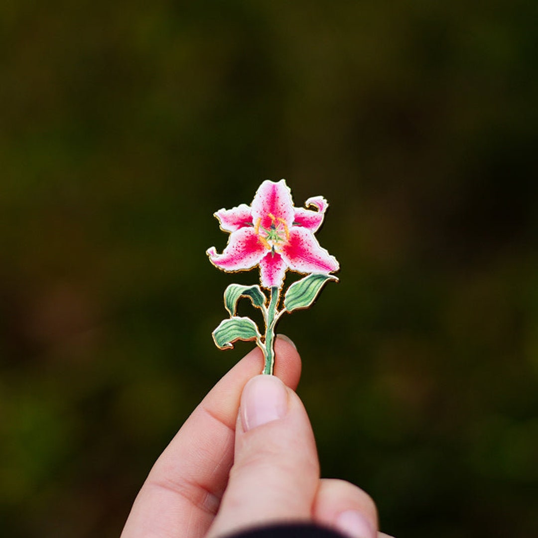 Stargazer Lily Floral Enamel Pin, Pink Flower Lapel Pin, Floral ...