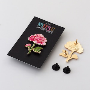 Pink Rose Enamel Pin, Gold-plated Floral Brooch, June Birth Flower - Etsy