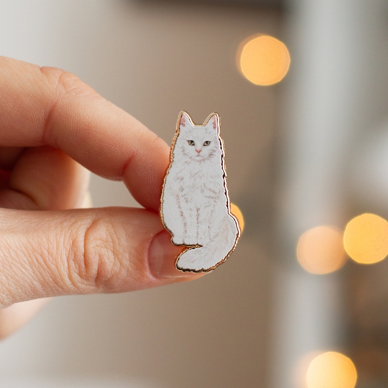 White Cat Pin - Etsy
